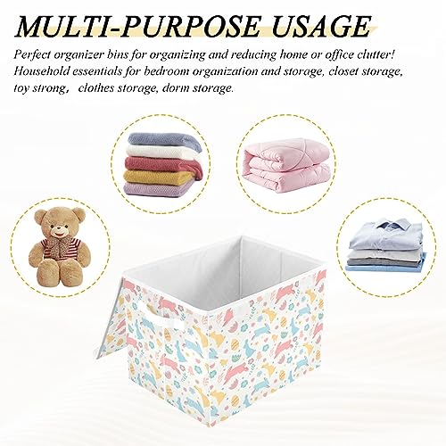 Krafig Foldable Storage Box Large Cube Organizer Bins Cute Easter Rabbits Containers Baskets with Lids Handles for Closet Organization, Shelves, Clothes, Toys