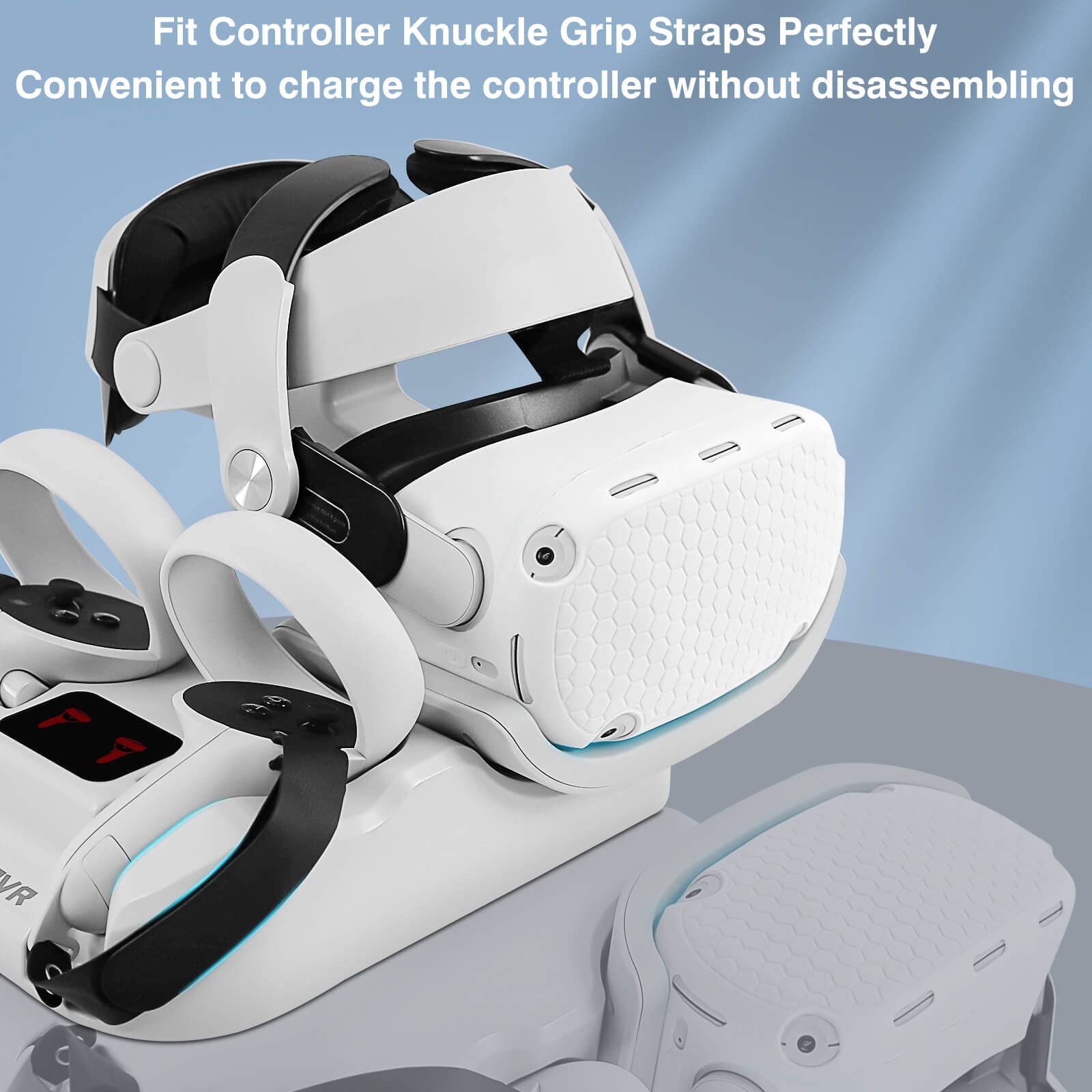 PECOOVR Charging Dock for Oculus Quest 2 (Support Elite Strap with Battery), VR Charging Stand for Meta Quest 2, Headset Holder and Controller Magnetic Charging Station with Rechargeable Batteries
