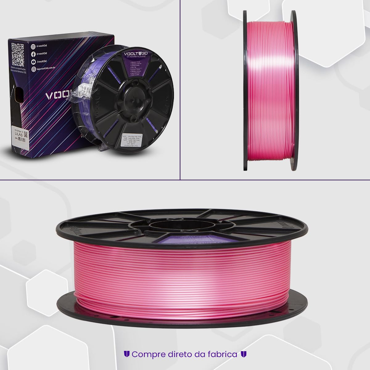 PLA 3D Printer Filament Voolt3D PLA Filament 1,75mm, +/- 0.02 mm, 1kg Spool, 1.75mm, PLA (V-Silk, Pink Bubble Gum)