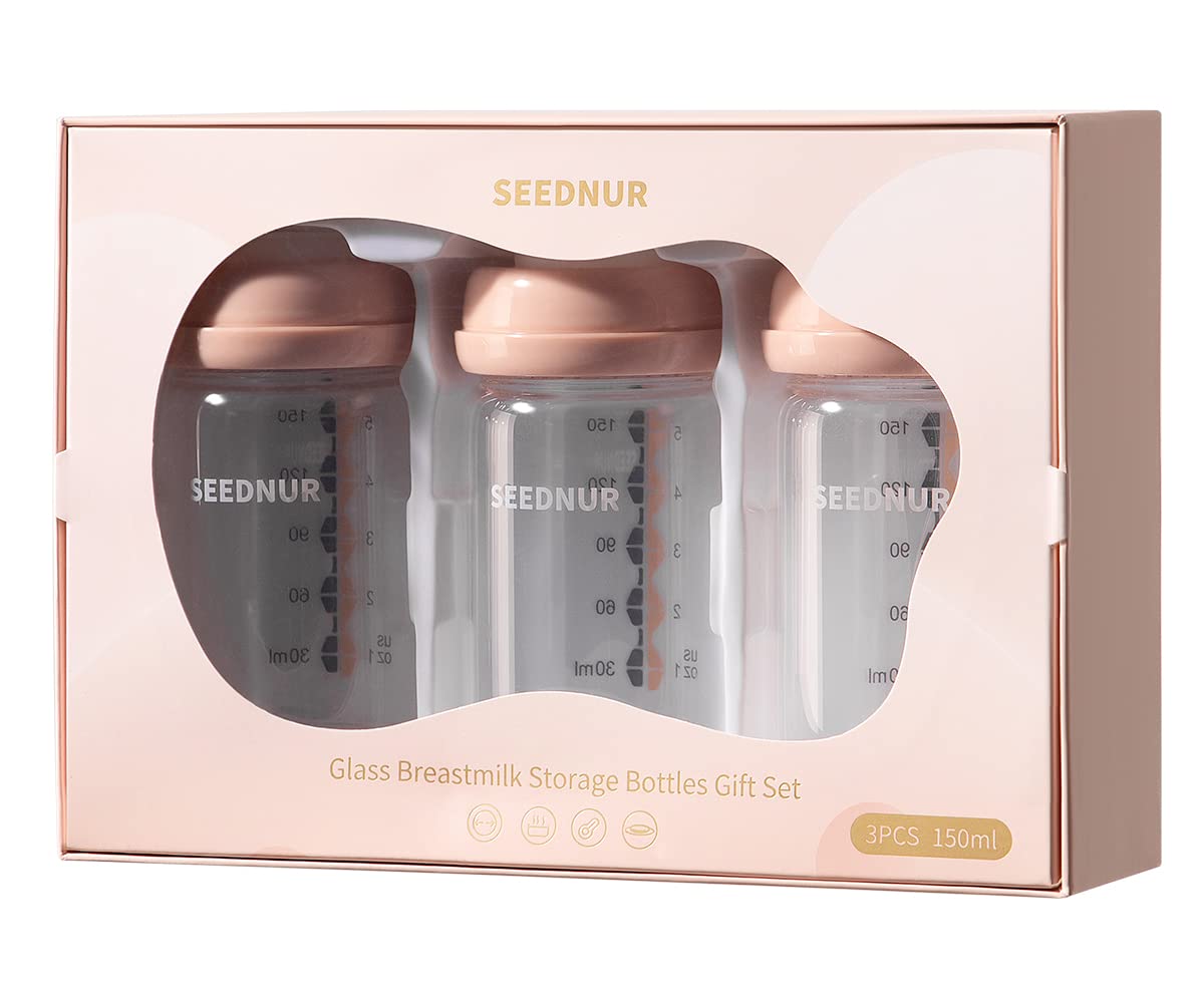 SEEDNUR Breastmilk Bottles 3pc Set with Leak Proof Lids 5oz 150ml Reusable Wide Neck Bottles Best for Breast Milk Collection & Storage Solution BPA Free Fits Most Breast Pumps