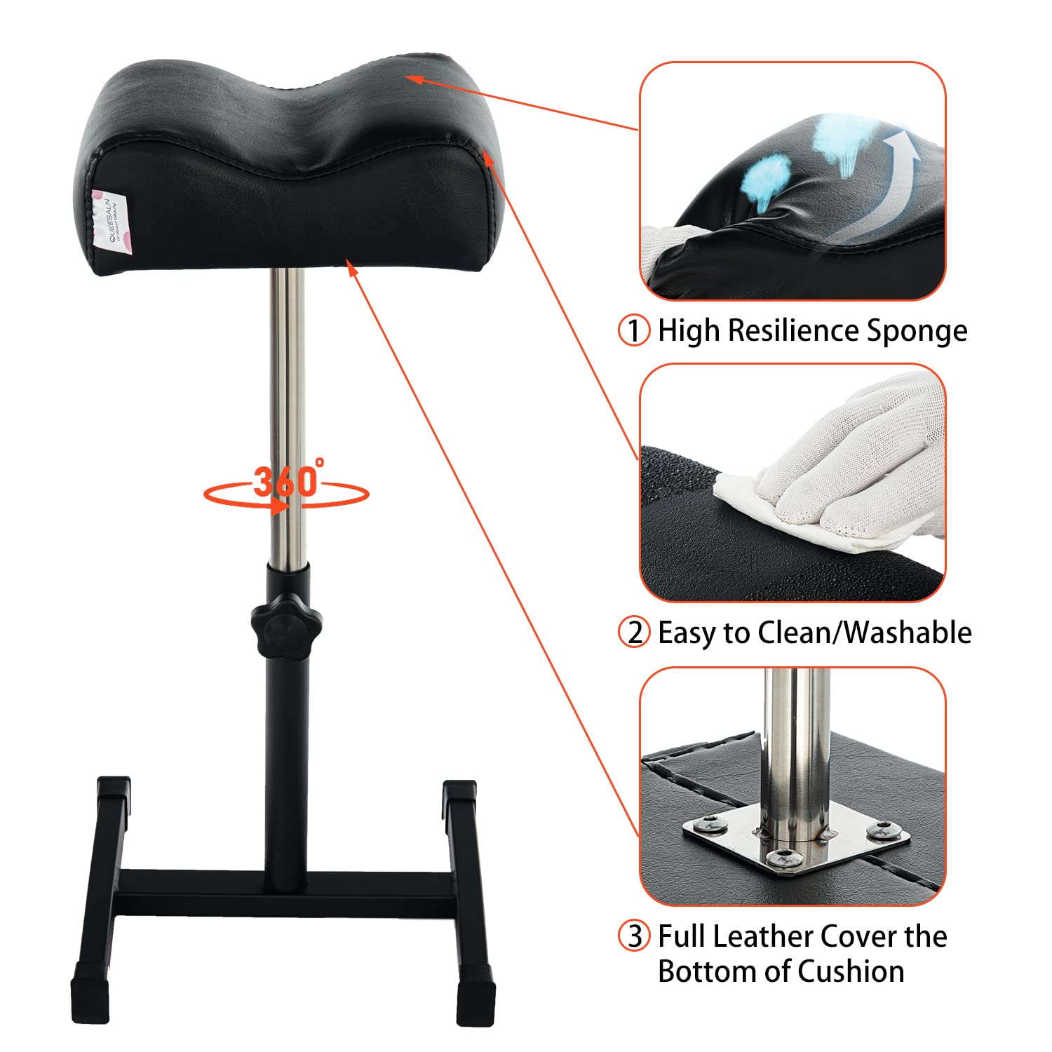 QUEESALN Pedicure Stand Foot Rest Cushion Adjustable Height Manicure Technician SPA Beauty Stand Stool with Non-Slip Legs SPA Salon Home Equipment Green