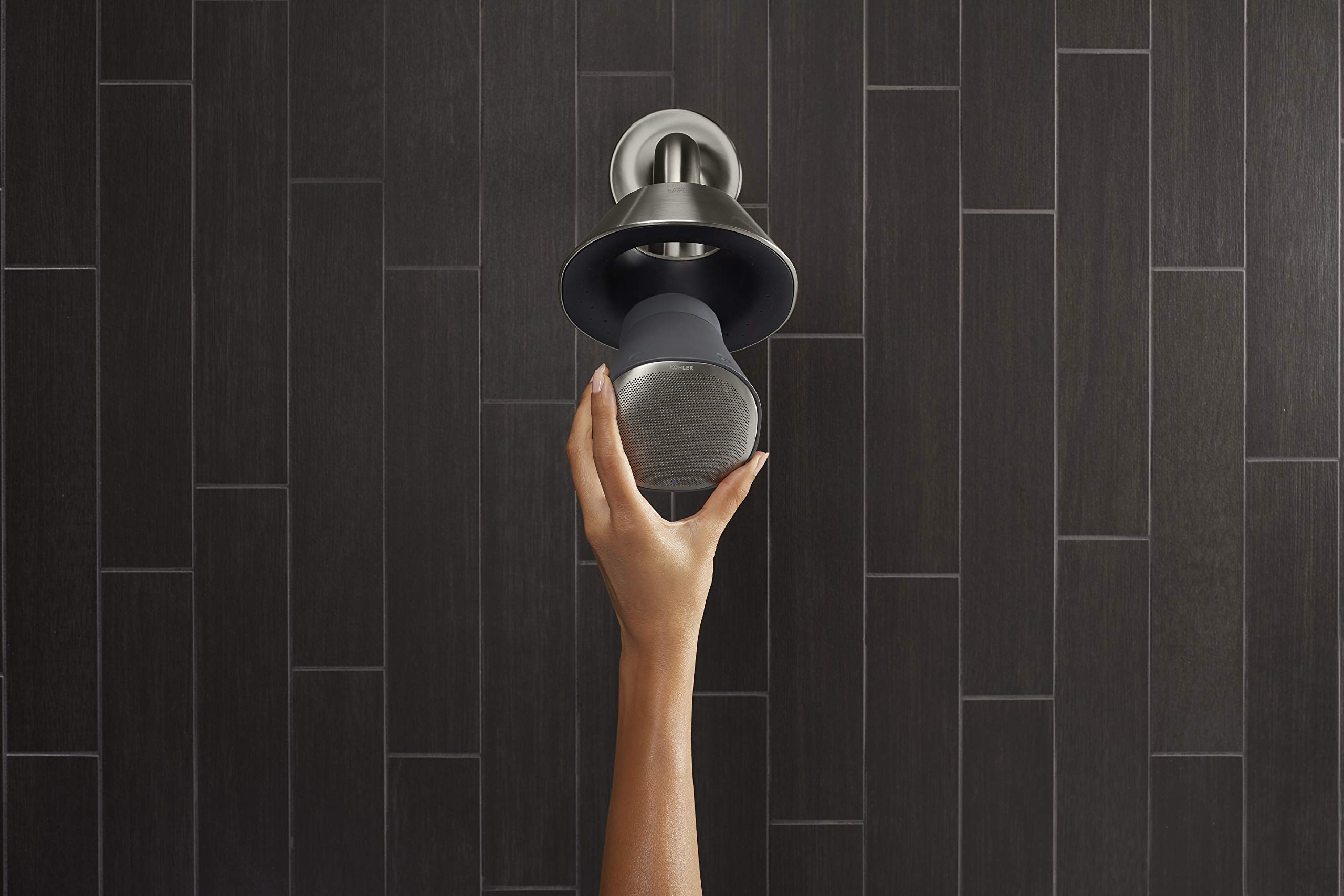 KOHLER 28238-NKE-BN Moxie Bluetooth Showerhead, Waterproof Shower Speaker, 2.5 GPM, Vibrant Brushed Nickel