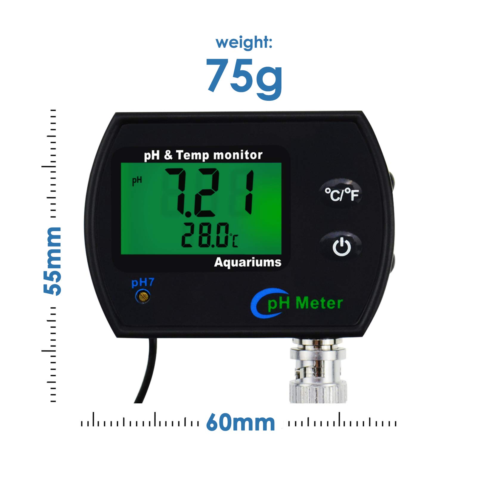 PH Monitor & Temperature Meter 2 in 1 Digital Water Quality Tester Sensor Test Kit with Automatic Calibration/Replaceable BNC Electrode Probe for Aquariums Hydroponics Tanks Aquaculture Laboratory