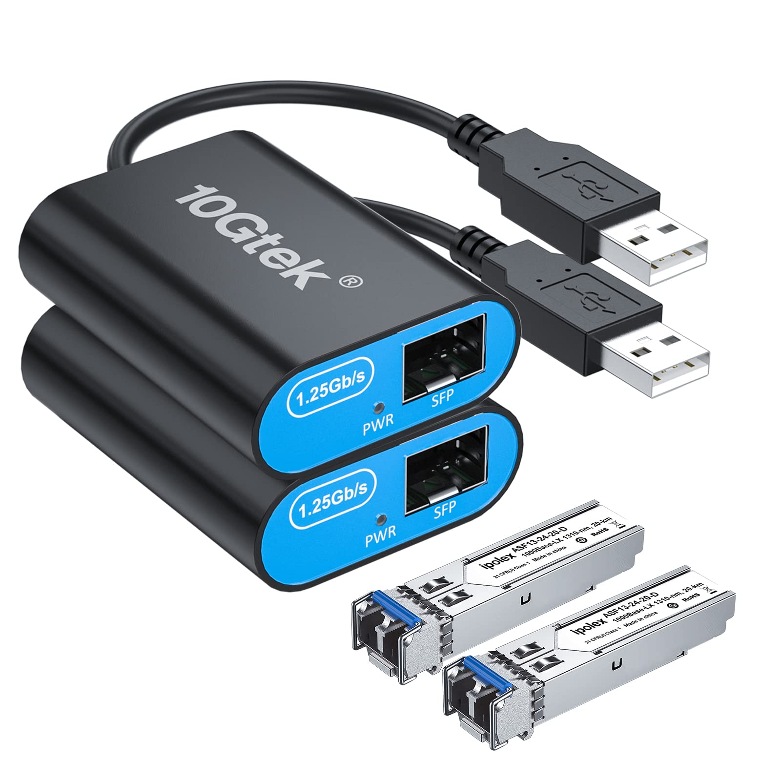 Pack of 2, USB3.0 to SFP Gigabit Ethernet Adapter, with a 1.25G SFP Module, 20-km