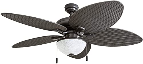 Honeywell Ceiling Fans Inland Breeze, 52 Inch Tropical Indoor Outdoor Ceiling Fan with Light, Pull Chain, Three Mount Options, Weather Resistant Blades - 50510-01 (Bronze)