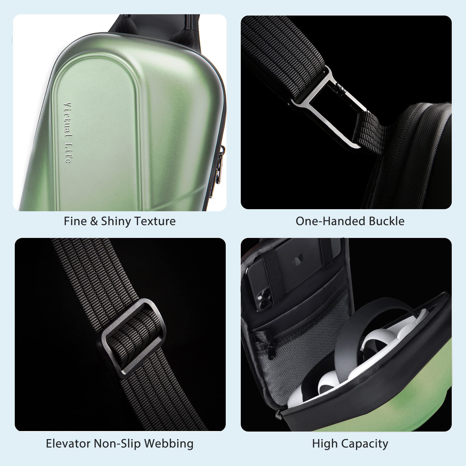Piskyet Detachablea VR Backpack Case/Official Elite Strap Carrying Case, Hard Travel Case - Frosted Green