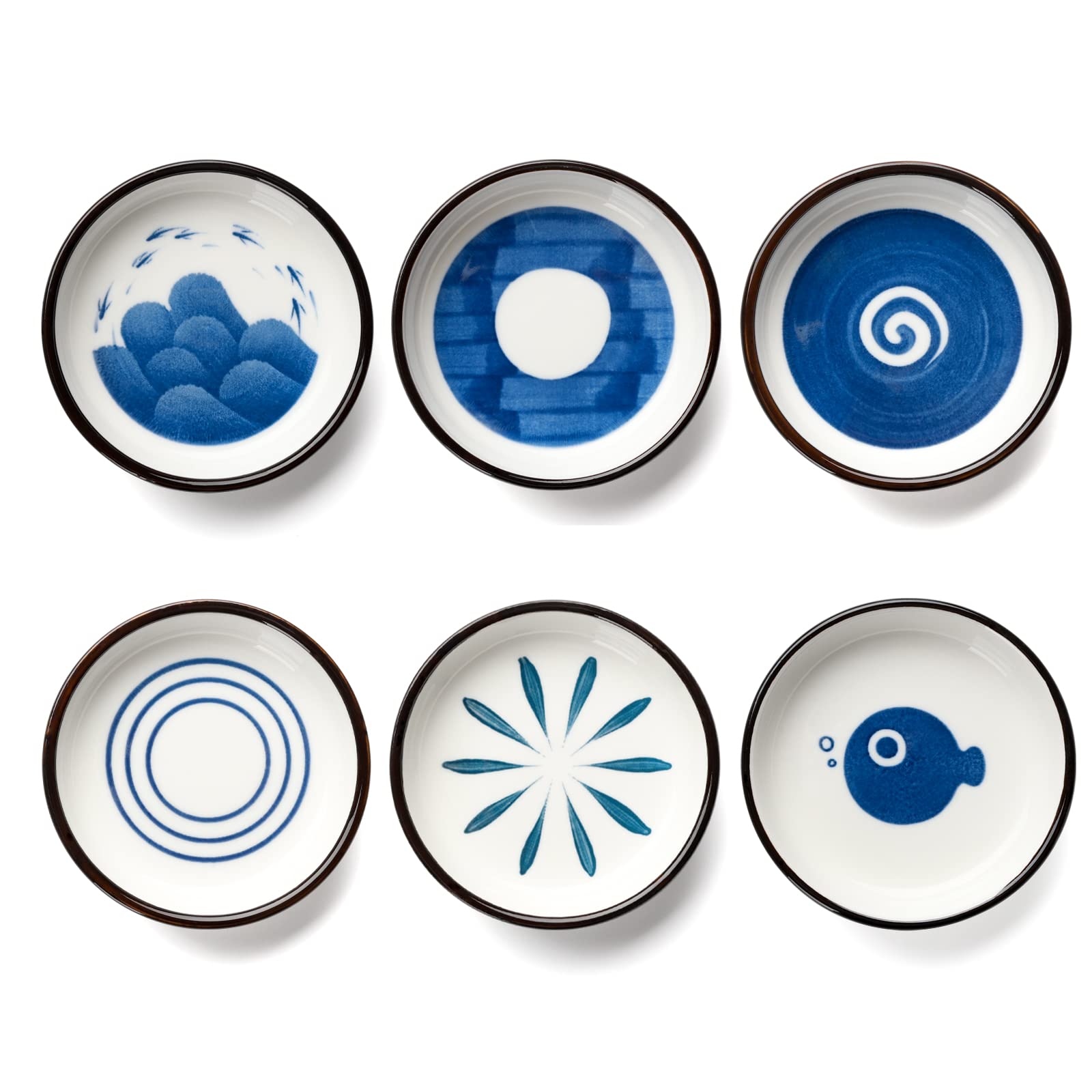 MOSYONE Soy Sauce Dish Ceramic Set of 6 - Soy Sauce Dipping Bowls for Sushi - 3.5 Inch Serving Dish - Japanese Style Dinnerware Set