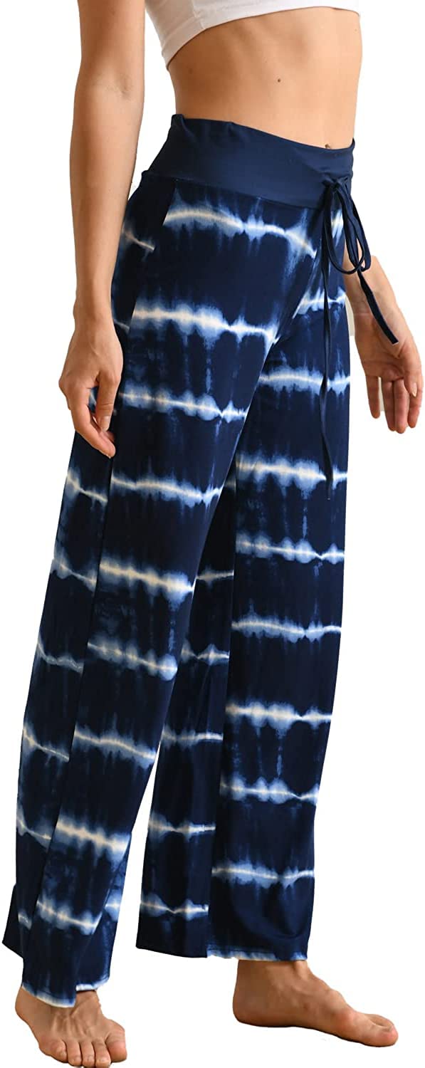 iniber Women's Comfy Pajama Pants Casual Lounge Pant Wide Leg Palazzo Stretch Drawstring Bottoms