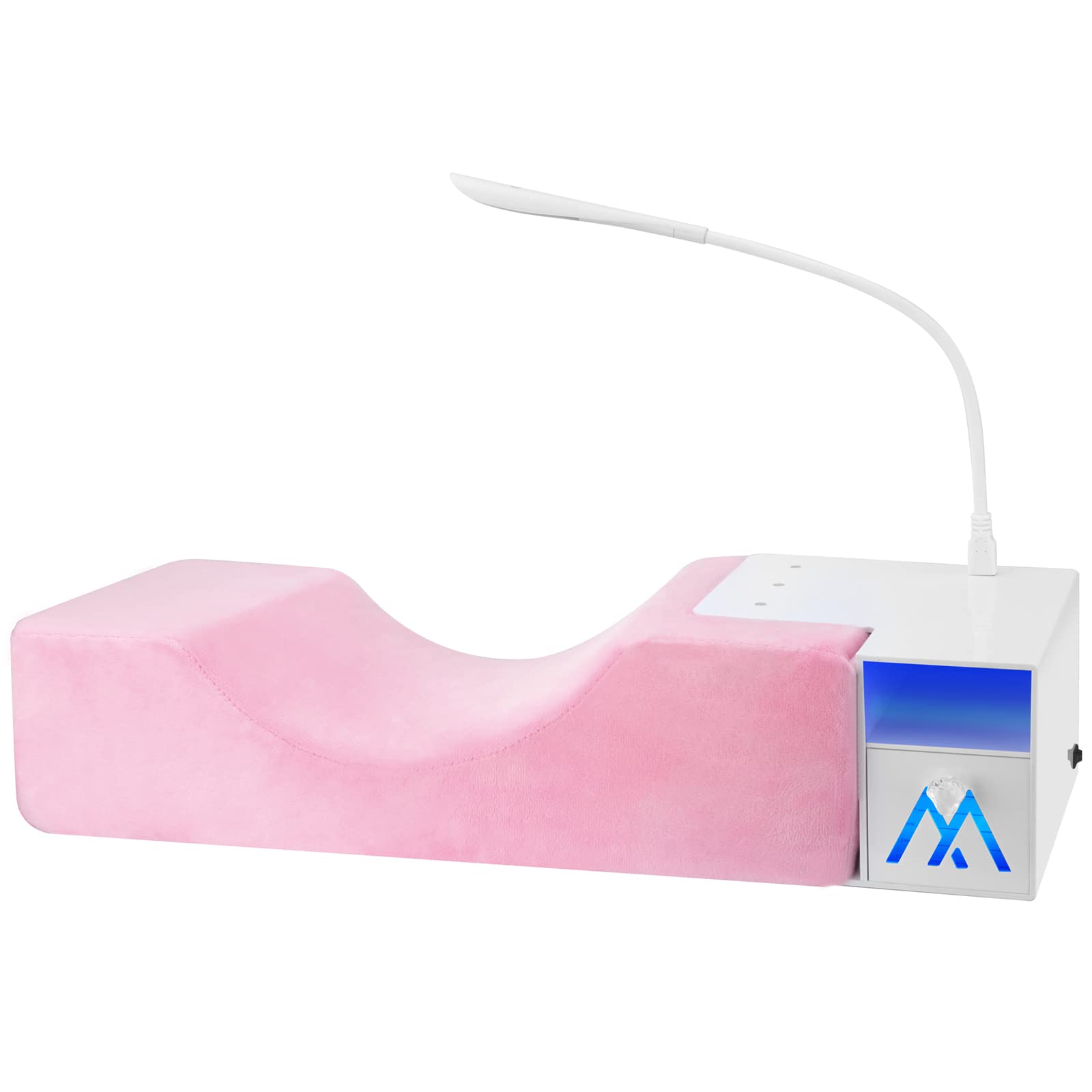 Roury Eyelash Extension Neck Pillow with Light, Pillow Shelf, Eyelash Pillow Make Up Eyelash Extension Pillow with Shelf Organizer Stand, Beauty Salon Pillow (Pink)