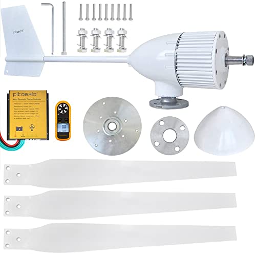 PIKASOLA 1000W 24V Permanent Magnet Wind Turbine Generator 3 Blades Economy Homes Windmill for Wind Solar Hybrid System 2.5m/s Start Wind Speed with Controller for Wind Solar System (24V)