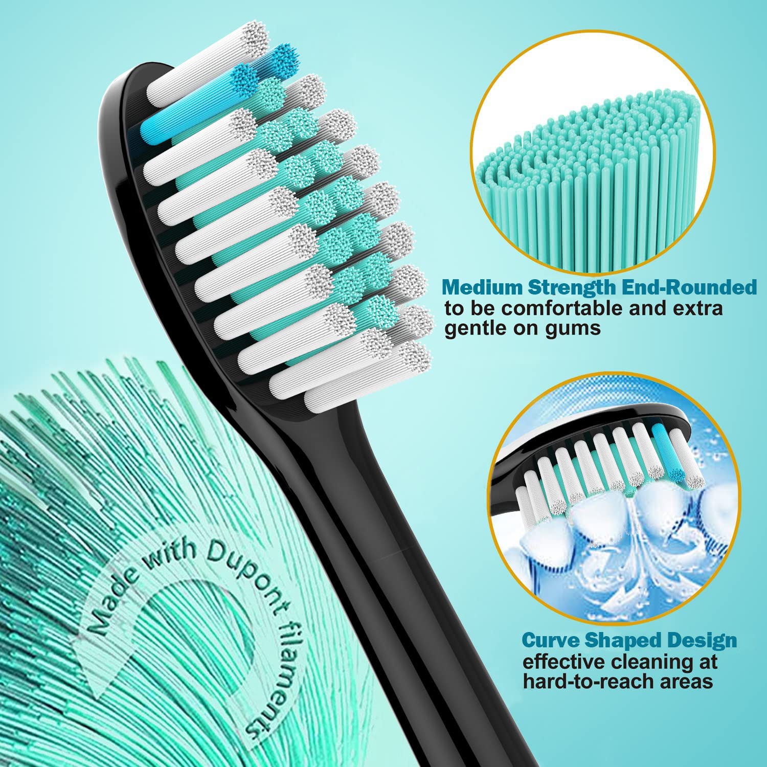 Replacement Toothbrush Heads Compatible with Philips Sonicare, 8 Brush Heads (3rd Gen, 2023 Release) (Black)