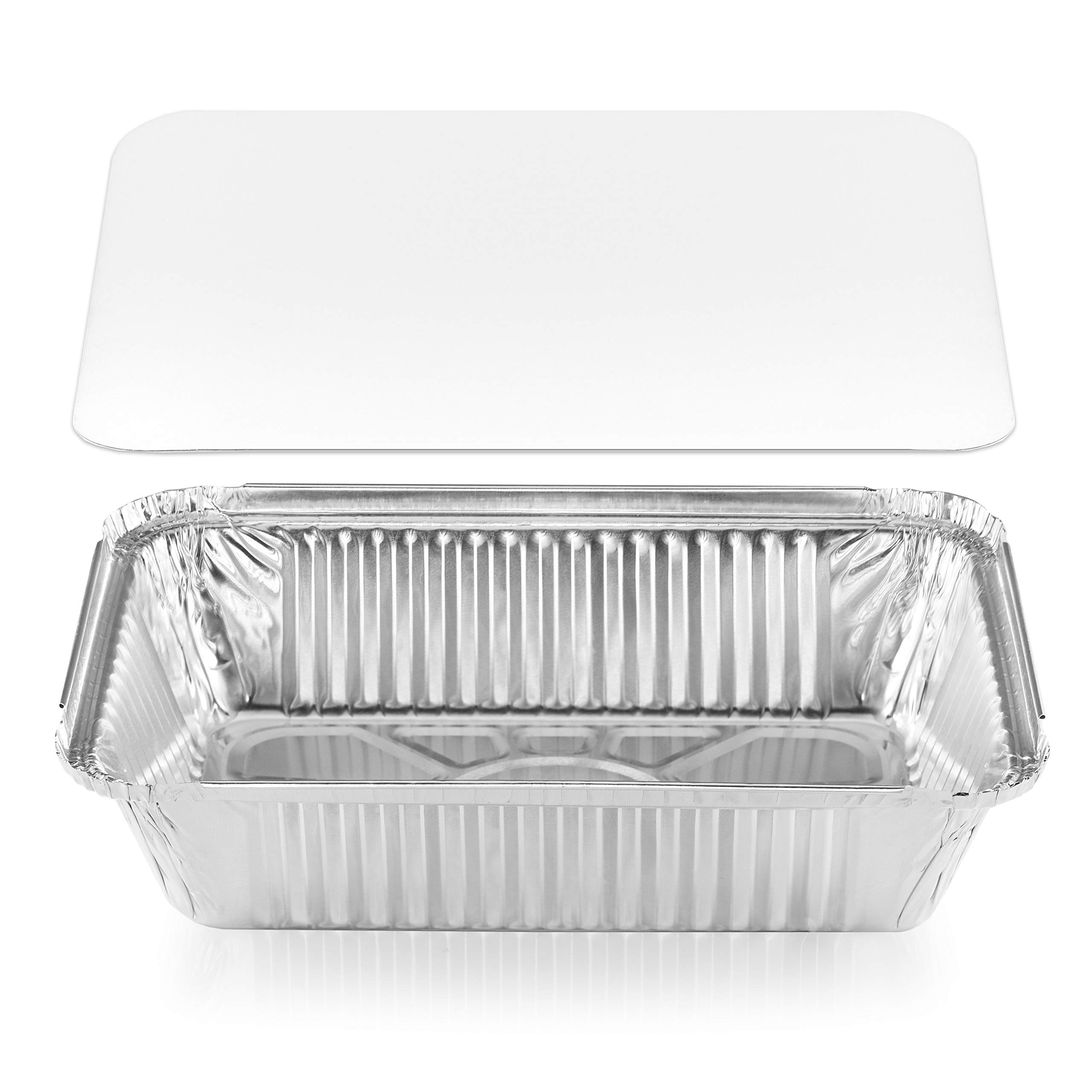 NYHI 50-Pack Heavy Duty Disposable Aluminum Oblong Foil Pans with Lid Covers Food Storage Tray Extra-Sturdy Containers for Cooking, Baking, Meal Prep, Takeout - 8.4" x 5.9" - 2.25lb
