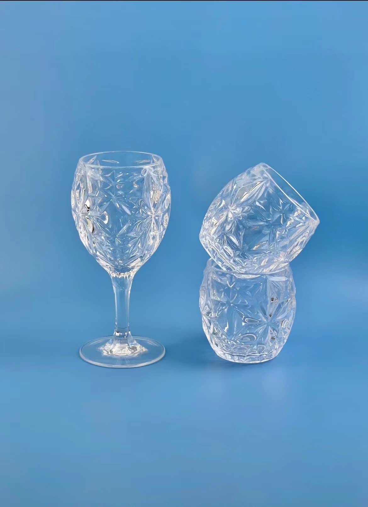 mcyiqihai 14-ounce Diamond Acrylic Wine Glasses-Plastic Stem Wine Glasses,All Purpose,set of 6Clear,BPA Free