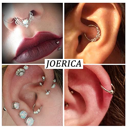 JOERICA Black Daith Earrings 16G Stainless Steel CZ Opal Cartilage Helix Tragus Hoop Earrings Hinged Segment Clicker 8MM Septum Ring Piercing Jewelry