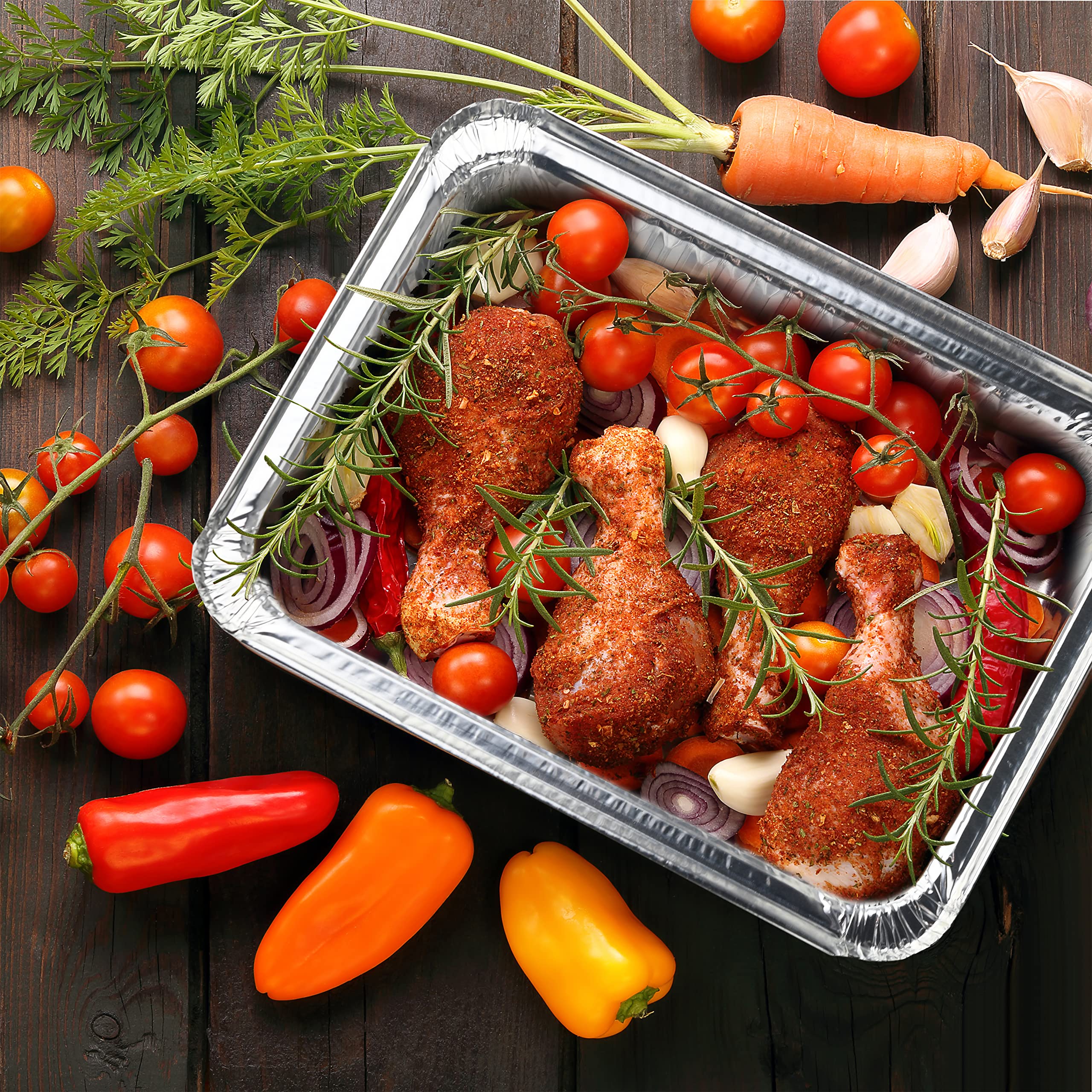 NYHI 9x13” Aluminum Foil Pans (30 Pack) | Durable Disposable Grill Drip Grease Tray | Half-Size Deep Steam Pan and Oven Buffet Trays | Food Containers for Catering, Baking, and Roasting