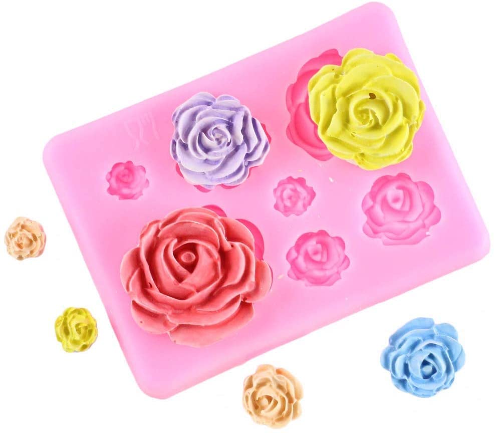 Owfvlazi Silicone Rose Flowers Chocolate Molds Set Non-Stick BPA Free Baking Candy Silicone Jelly Pudding Candy Molds Bakeware Set Ice Cube Tray Chocolate Candy Moulds Kit for Weeding Party Decoration
