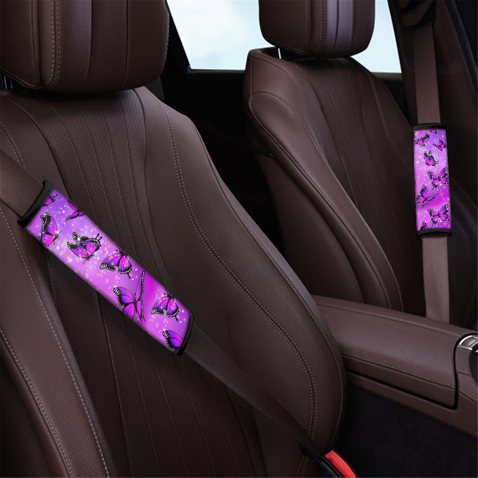 LedBack Crytal Butterfly Print Car Seat Belt Cover,Soft Car Seatbelt Strap Shoulder Pad for Adults,Children
