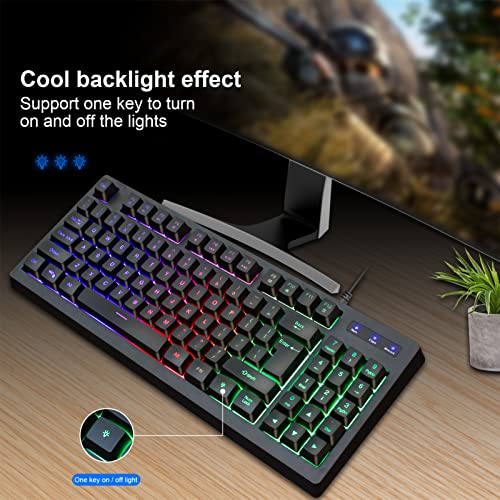 Sanpyl Gaming Keyboard, USB Wired 89 Keys Mechanical Gaming Keyboard with RGB Cool Lighting Effects, FN Combination Shortcut Keys, for Gamer, for Desktop Computer, PC