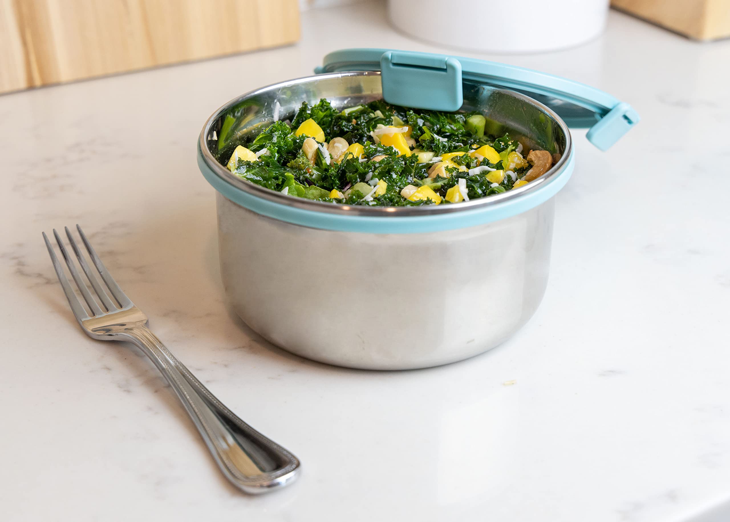 MIRA Stainless Steel Salad Bowl Lunch Container - 6 Cup Salad To Go Bowl, Frost