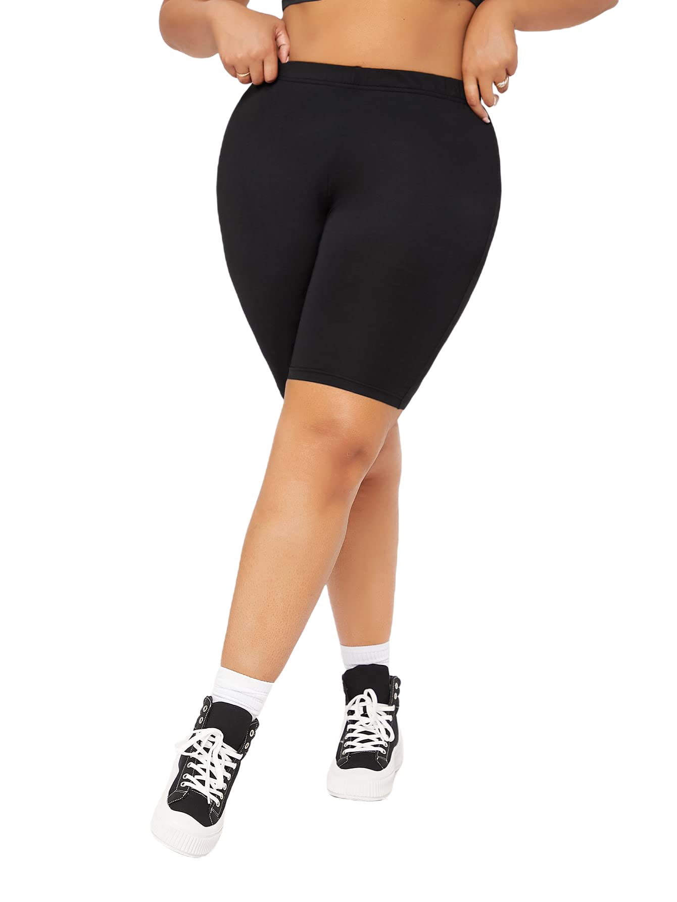 MakeMeChic Women's Plus Size High Waisted Biker Shorts Workout Yoga Short Leggings Black 3XL