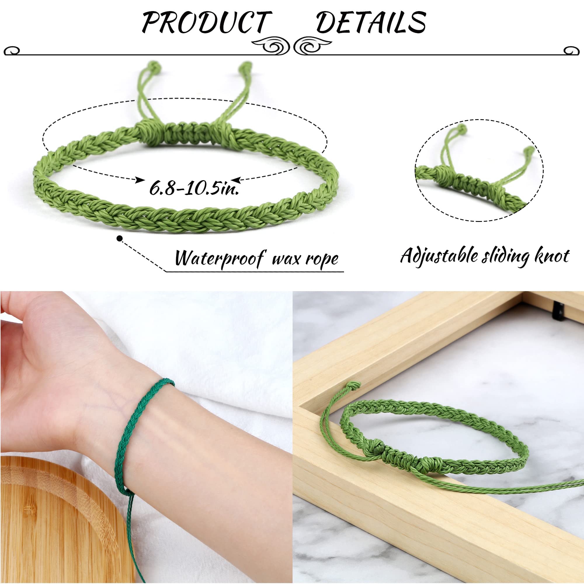 MOZAKA 20PCS Woven Friendship Bracelets for Women Handmade Braided String Bracelets Waterproof Wax Rope Bracelets Multicolor Surfer Wrap Bracelets Adjustable Boho Summer Beach Bracelets