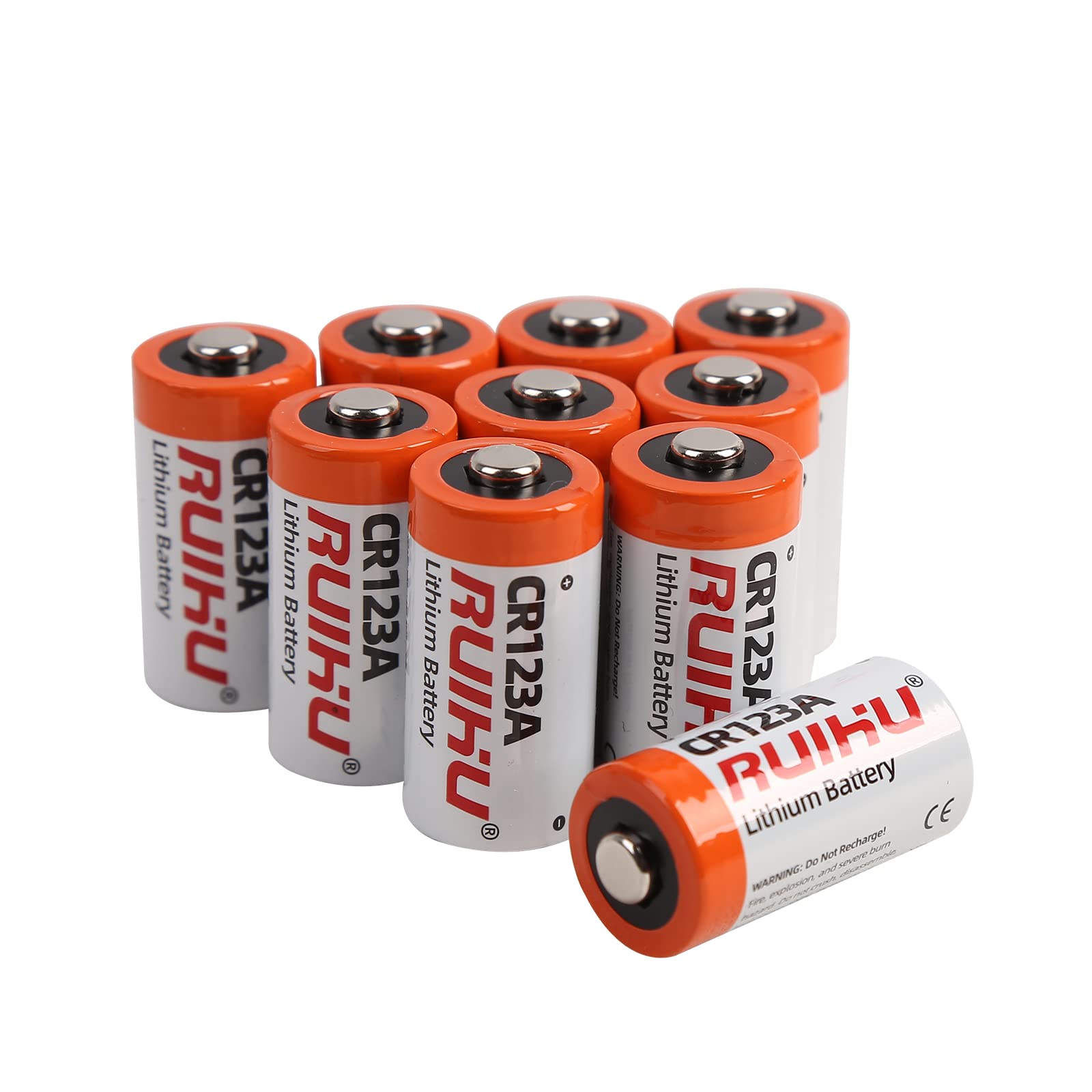 RUIHU CR123A Lithium Battery, 10 Pack 3V 1500mAh Lithium Manganese Dioxide(Li-MnO2) Battery for Flashlight Alarm Smart Sensor Microphones, Non-Rechargeable