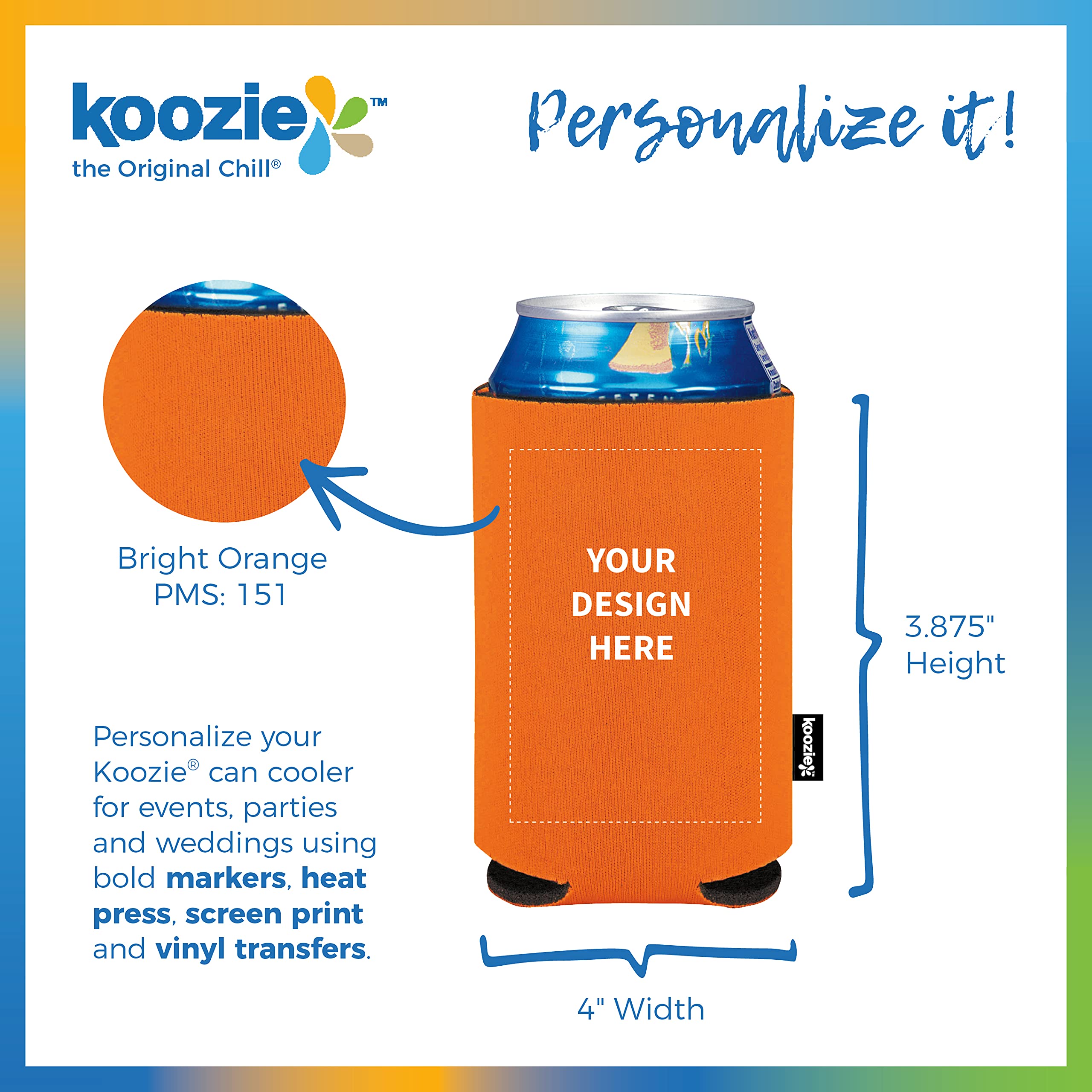 KOOZIE Beer Can Cooler Blank Bulk Insulated Drink Holder for Cans, Bottles, DIY Personalized Gifts for Events, Bachelorette Parties, Weddings, Birthdays 12 Pack (Bright Orange)