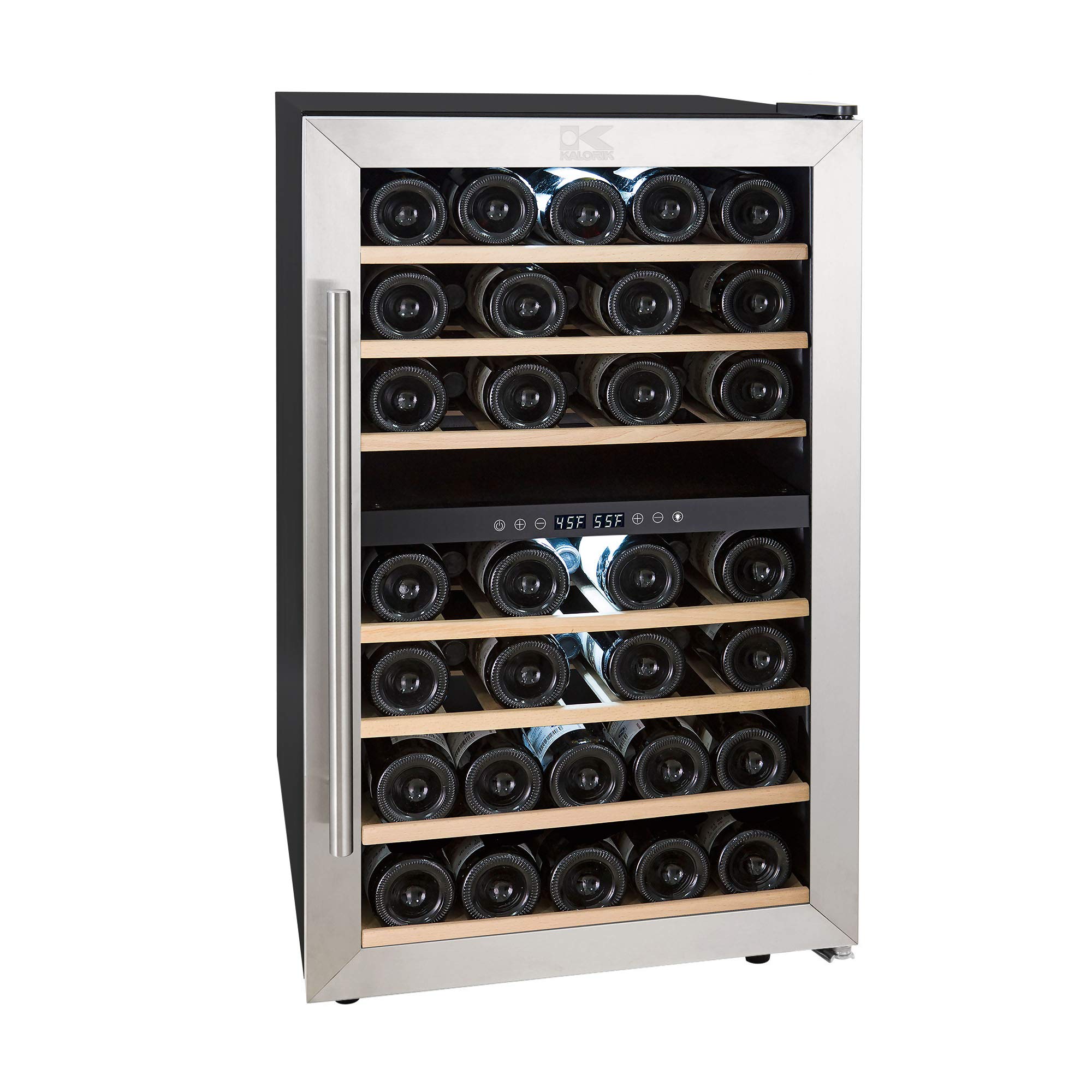 Kalorik WCL 44447 SS Cooler 43-Bottle Dual-Zone Compressor Wine Cellar, Stainless Steel, Black Body