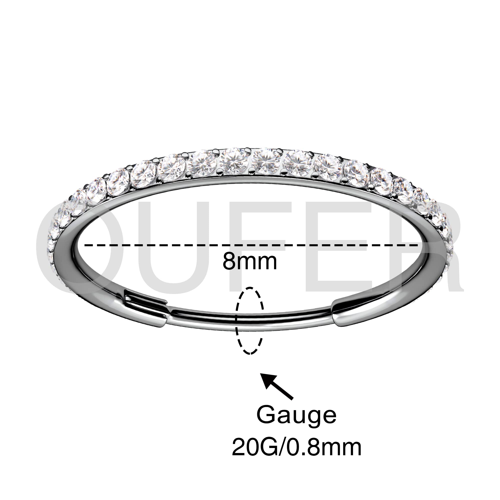 OUFER 20G Titanium Nose Rings Hoops, Solid G23 Titanium Nose Piercings, with Clear CZ Paved Conch Earrings, Daith Helix Piercing Jewelry for Women and Men-Silver 20G 10MM