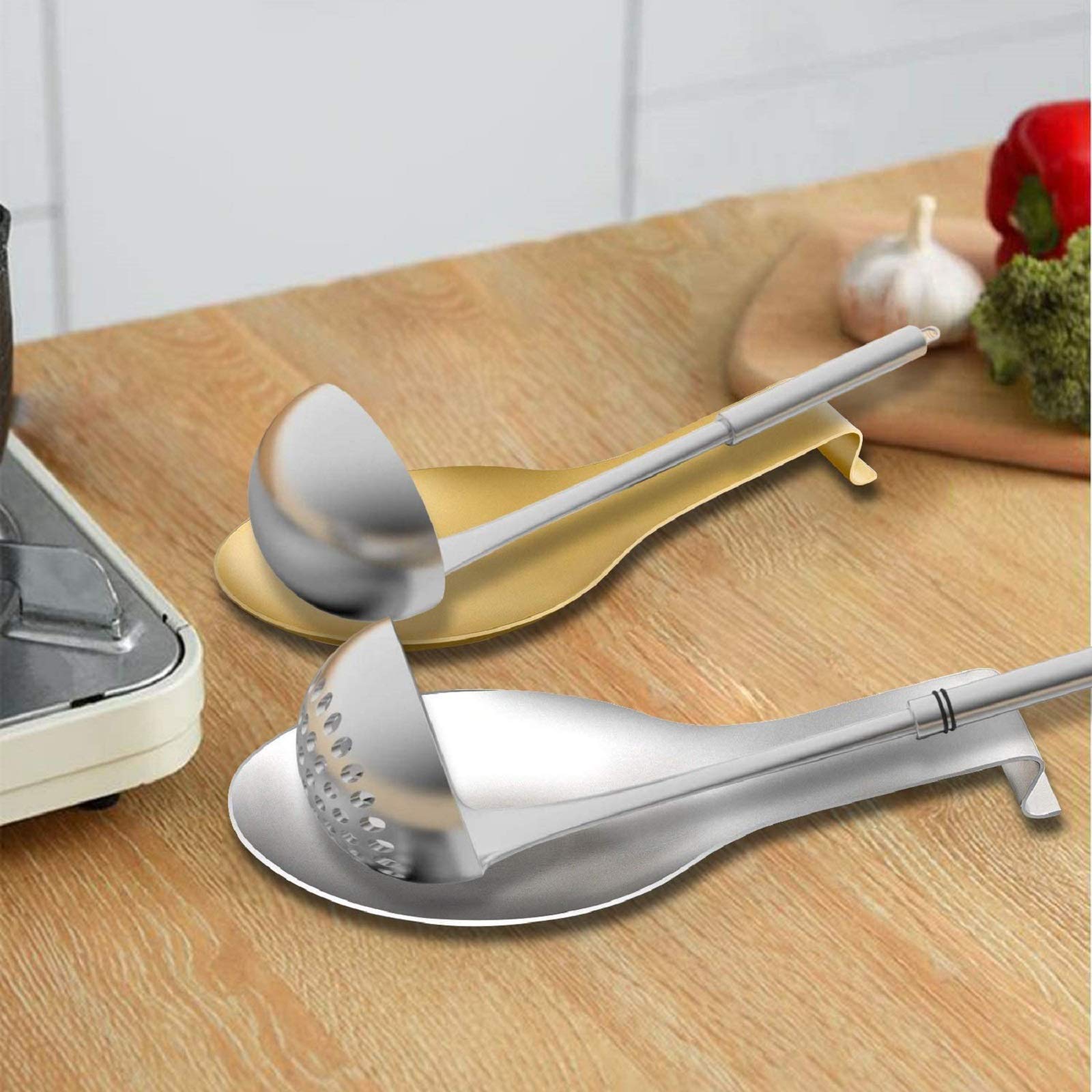 New Stainless Steel Spoon Rest,Kitchen Utensil Spoon Holder,Spatula Ladle Holder,spoon holder for stove top, spoon rest for kitchcen Countertop Heavy Duty Gift for mom freinds(Silver 1PC)