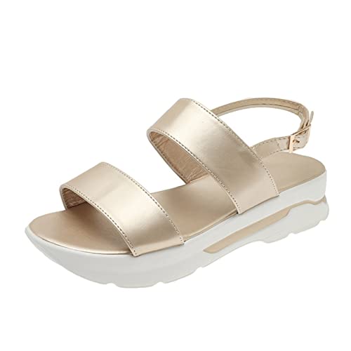 Platform Sandals Women Slip On Breathable Comfy Block Chunky Heeled Platform Sandals for Party Dating Daily Gold