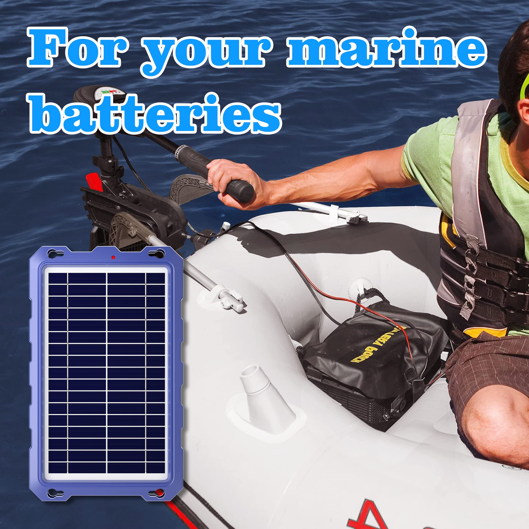 POWOXI 10W 12V Solar Battery Charger& Maintainer,Waterproof Solar Panel Trickle Charger with Cigarette Lighter & Alligator Clips for Car, RV, Boat, Motor, Lawn Mower(Blue)