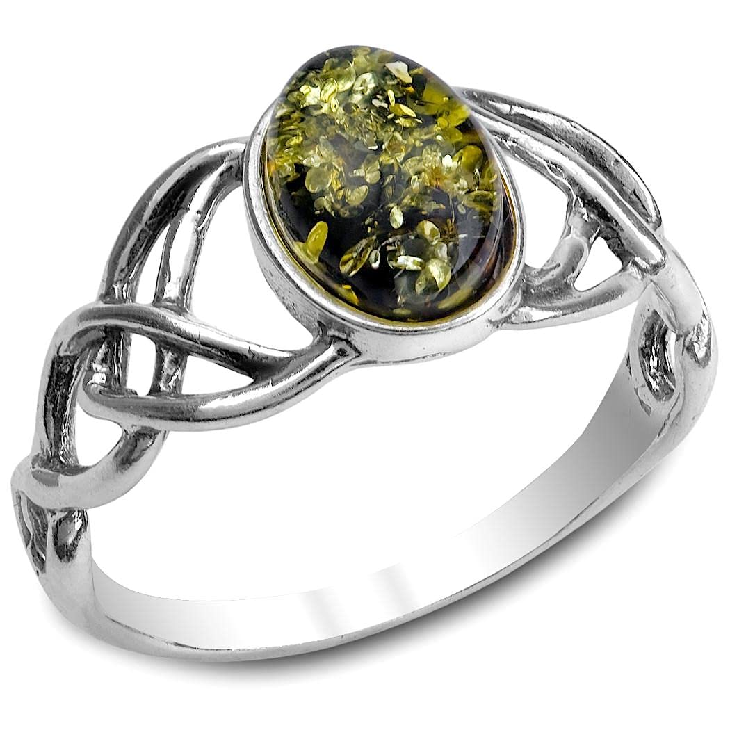 Ian and Valeri Co. Green Amber Sterling Silver Small Celtic Oval Ring