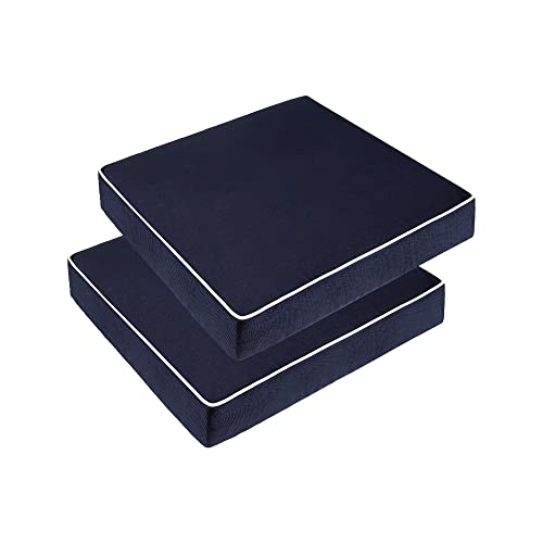 PNP FKJP 2 Pack Outdoor Chair Cushion 20" X 20" X 4", Waterproof Outdoor Seat Cushions with Non-Skid Ties, Navy (Cushion + Cover)