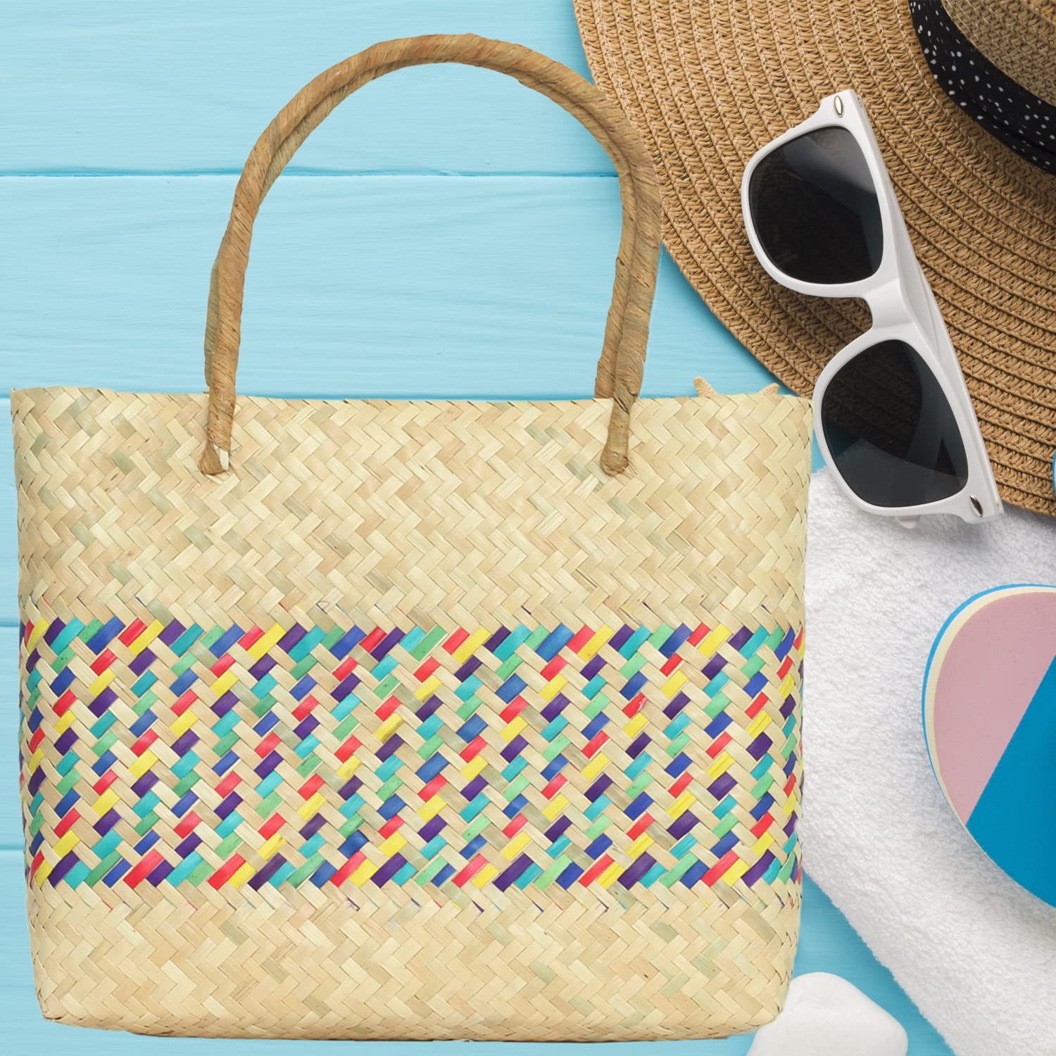 MAYANSHUL Mexican handbag Palm Leaf for Women | Handcrafted by Mexican Artisan | Casual, Summer Beach Tote Bag | 100% Ecological | Multicolor | Lightweight