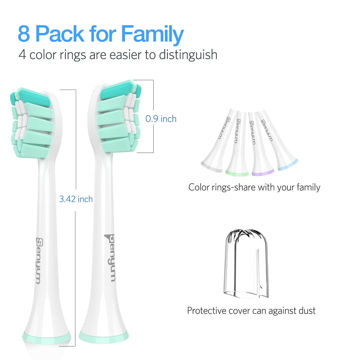 Senyum Replacement Toothbrush Heads for Philips Sonicare Replacement Heads,Compatible with Phillips Sonicare Replacement Brush Head,Electric Toothbrush Heads Refill for Sonic Care Snap-On System,8 Pcs