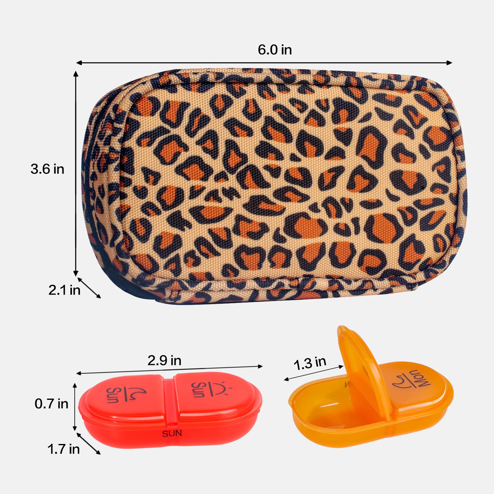 Serfeymi Weekly Travel Pill Organizer 2 Times A Day AM PM Rainbow Pill Box 7 Day with Large Portable Zipper Canvas Pill Case, Medicine Organizer for Pills, Vitamins, Supplements, Fish Oils - Brown 01