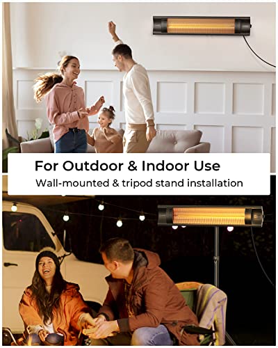Outdoor Patio Heater, Luwior 1500W Electric Infrared Heater with Remote, 3 Modes, 24H Timer Auto Shut Off, Wall-mounted/Tripod For Garage Backyard