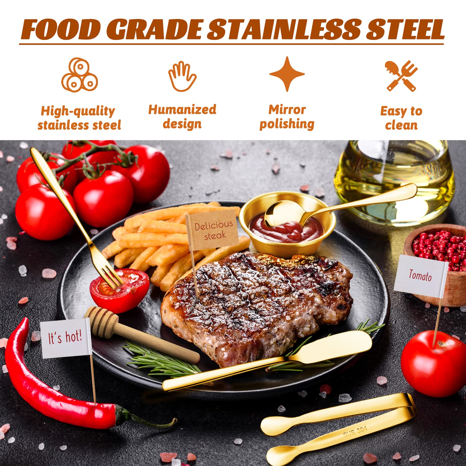 Mlurcu Cheese Butter Spreader Knives Set Charcuterie Board Accessories Stainless Steel Spreader Knives Forks Spoons Mini Serving Tongs Small Dipping Bowls Toothpick Flags Utensils for Pastry Making