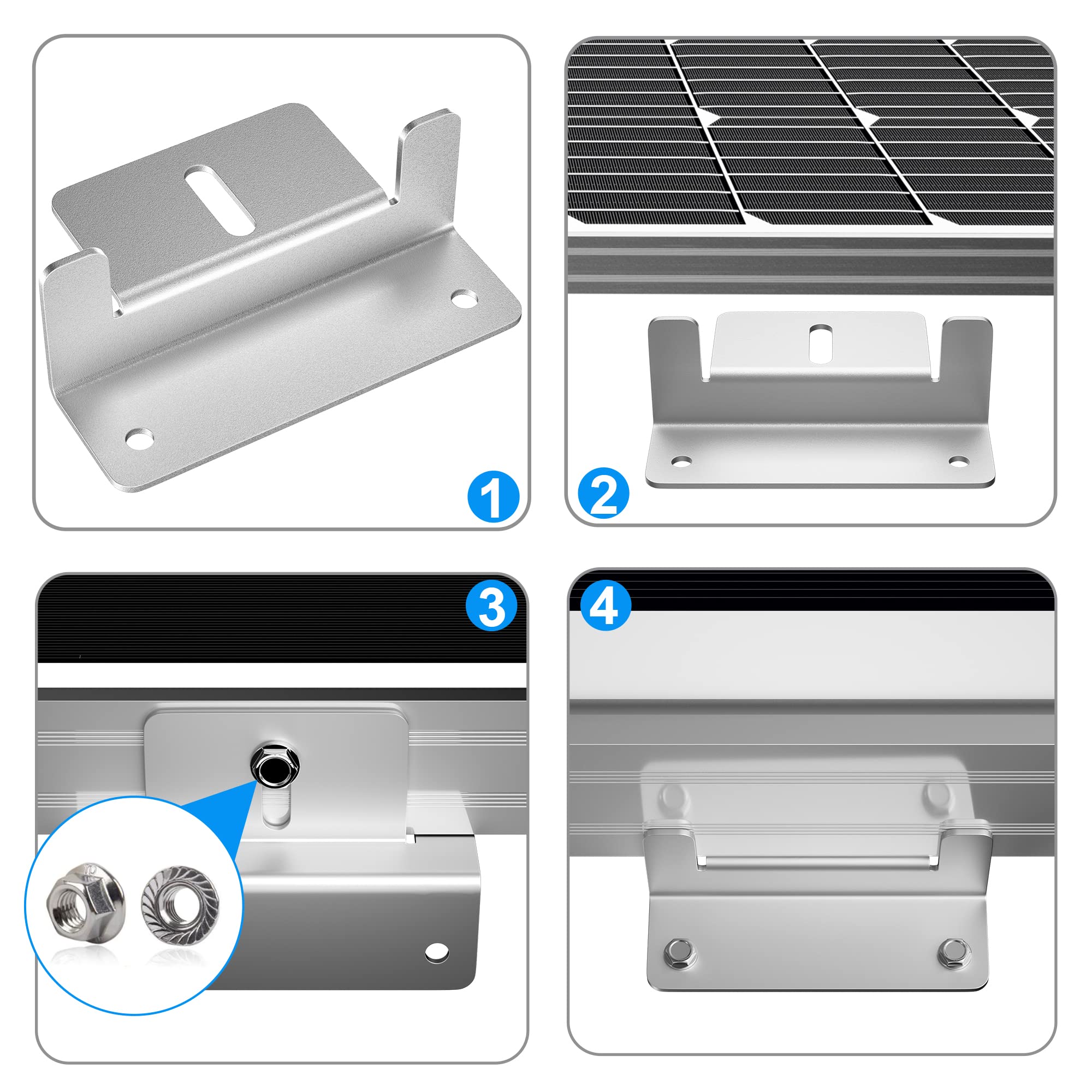 POWOXI Solar Panel Mounting Brackets, Aluminum Anti-Corrosion Mounting Brackets for RV, Trailer, Boat, Yacht, Wall and Other Off Gird Installation, Set of 4 Units(16Pcs)