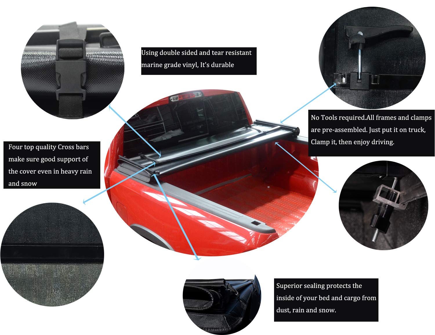 KSCPRO Soft Tri Fold Soft Folding Truck Bed Tonneau Cover Fits for 2019-2023 Ford Ranger 5ft New Body Style