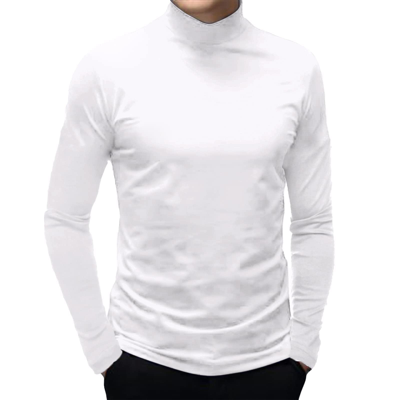 Mens Long Sleeve Mock Turtleneck T-Shirts Fashion Pullover Sweater Basic Designed Undershirt Slim Fit Top