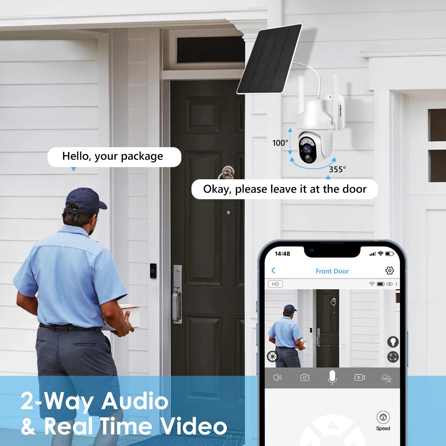 Solar Security Cameras Wireless Outdoor, Pan-Tilt Outdoor Camera Wireless, 3MP Color Night Vision, 2-Way Talk, Motion Detection, Spotlight/Siren, IP65, Cloud/SD WiFi 360°PTZ Battery Powered Camera