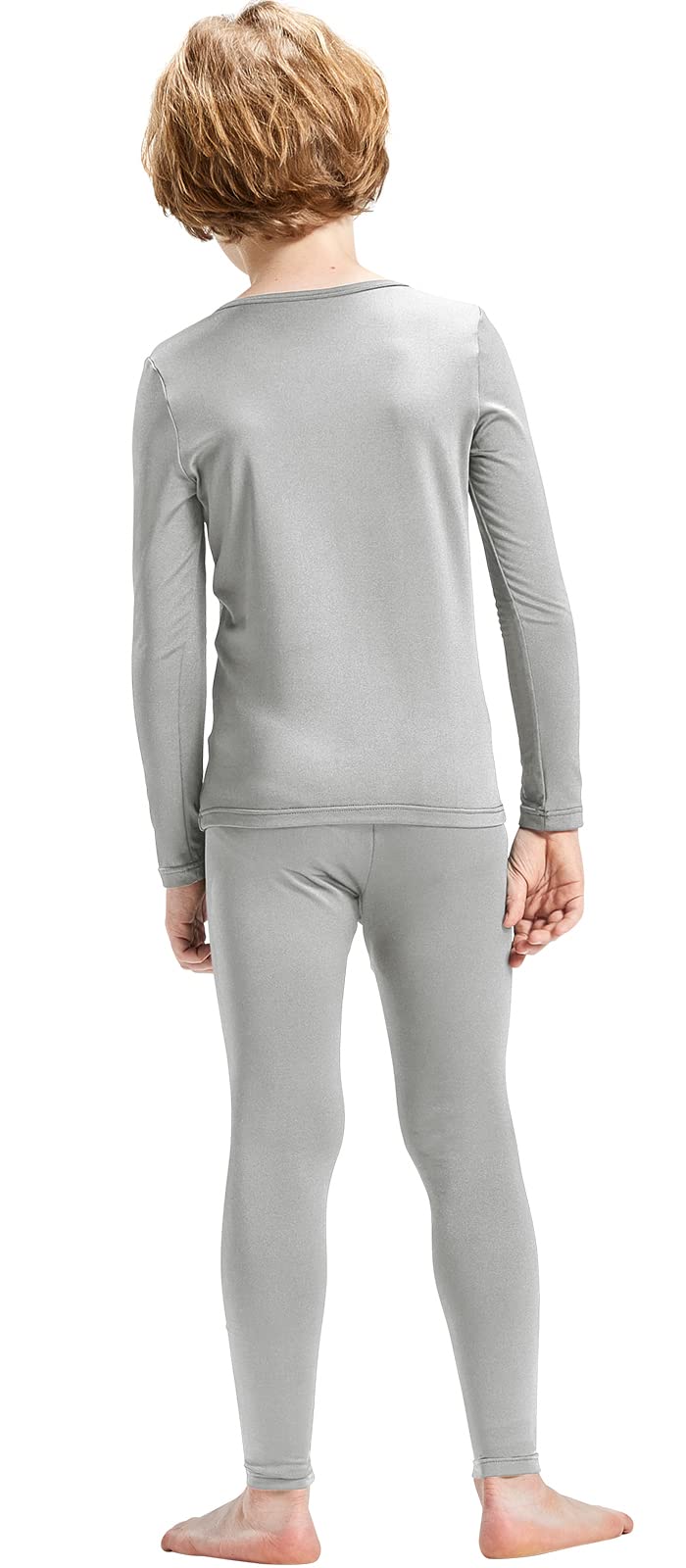 MRIGNT Thermal Underwear for Boys, Thermal Long Johns Set with Shirt & Pants, Fleece Lined Base Layer/Leggings/Bottoms Ski/Cooler Weather Light Grey