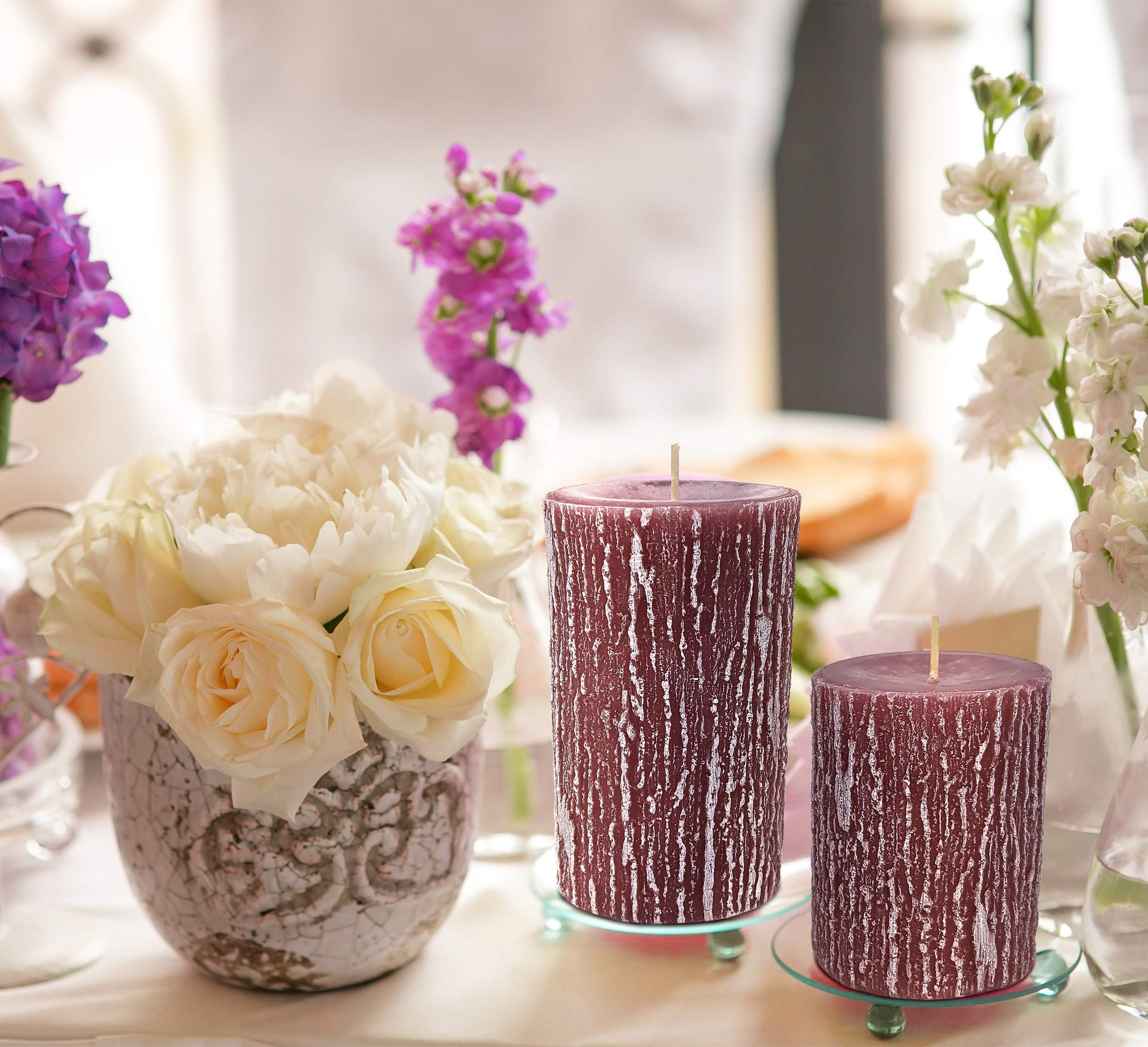 Hyoola Timberline Pillar Candles - 6 Pack - Rose Pink Pillar Candles - European Made Rustic Pillar Candle - 2.5 Inch x 3.5 Inch