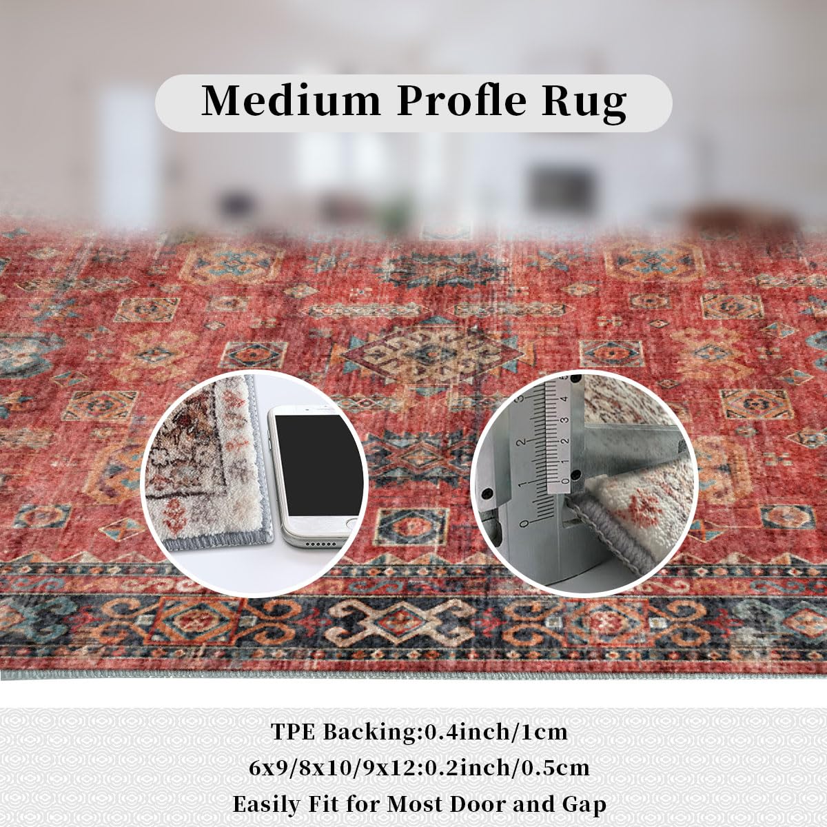QQL Rug for Living Room, Machine Washable Area Rugs 9'x12' for Bedroom, Ultra-Soft Non-Shedding Faux Wool Vintage Design Boho Low Pile Mat Throw Carpet,Stain Resistant Rugs with Non-Slip Backing