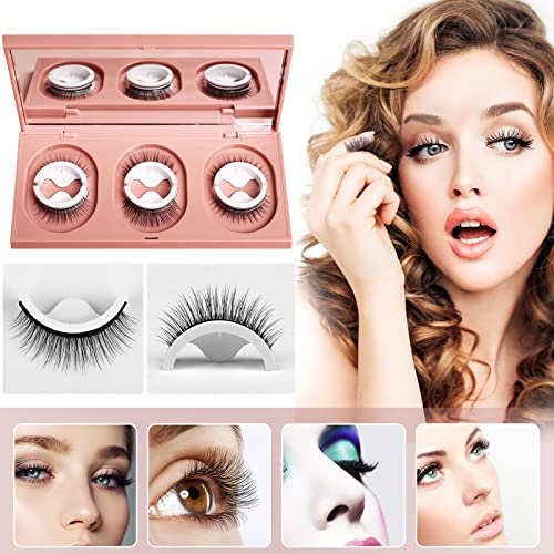 SAOTAENG Reusable Self-Adhesive Eyelashes No Lashes or Glue Needed, False Lashes Stable and Easy to Put On, Natural Look and Waterproof Fake Eyelashes, Gift for Women (3-Pairs)…