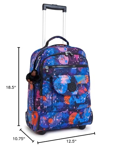 Kipling Women's Sanaa Large Rolling Backpack, Adjustable Padded Straps, Slide-Up Handle, Crinkle Nylon Backpack
