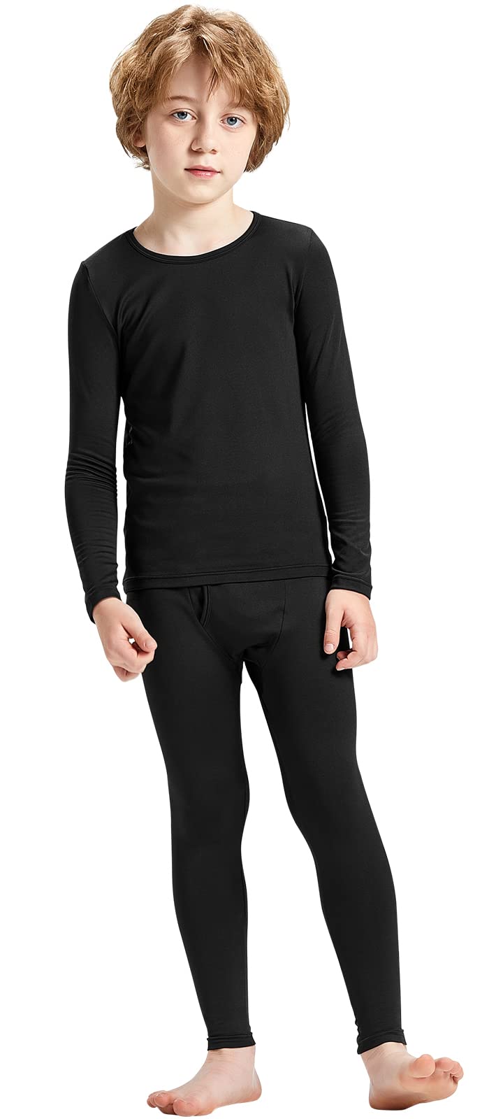 MRIGNT Thermal Underwear for Boys, Thermal Long Johns Set with Shirt & Pants, Fleece Lined Base Layer/Leggings/Bottoms Ski/Cooler Weather Black