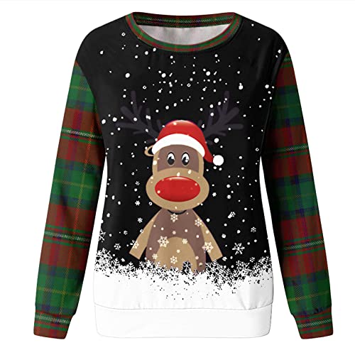 Shirt For Women Trendy Christmas Print Pullover Long Sleeve Sweatshirts Relaxed Fit Workout Tops Christmas Tops Black